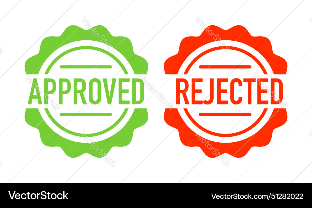 Approved and rejected signs label two green Vector Image