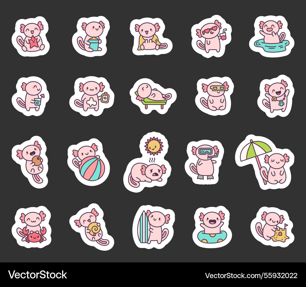 Axolotl beach vacation set featuring summer Vector Image