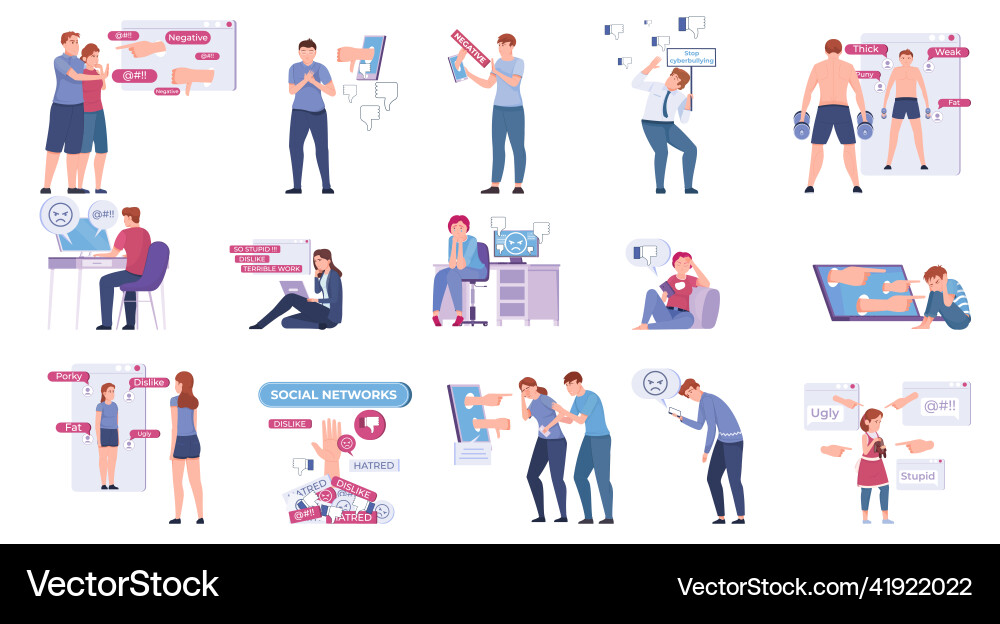 Cyber bullying icon set Royalty Free Vector Image