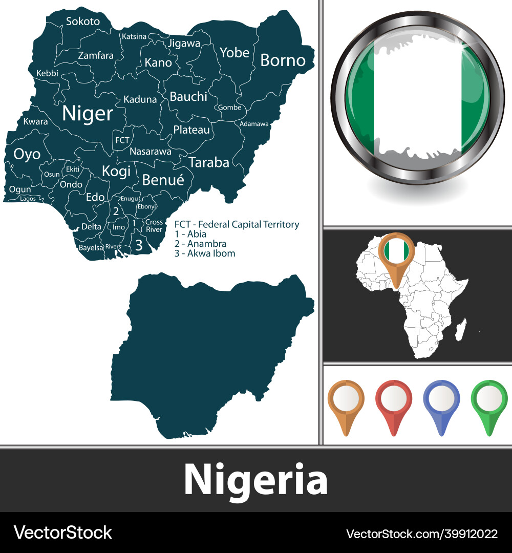 Nigeria Map - States and Regions Royalty Free Vector Image