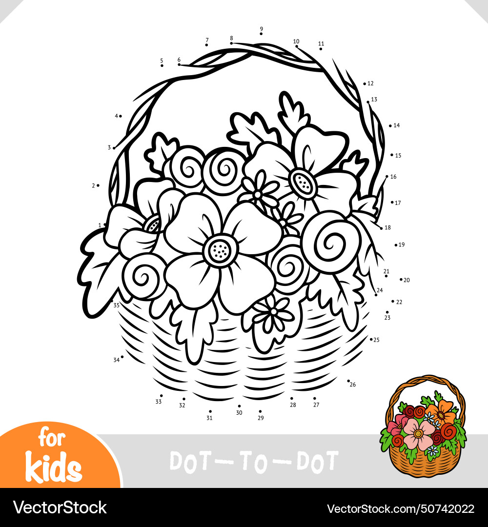 Numbers game education dot to basket Royalty Free Vector