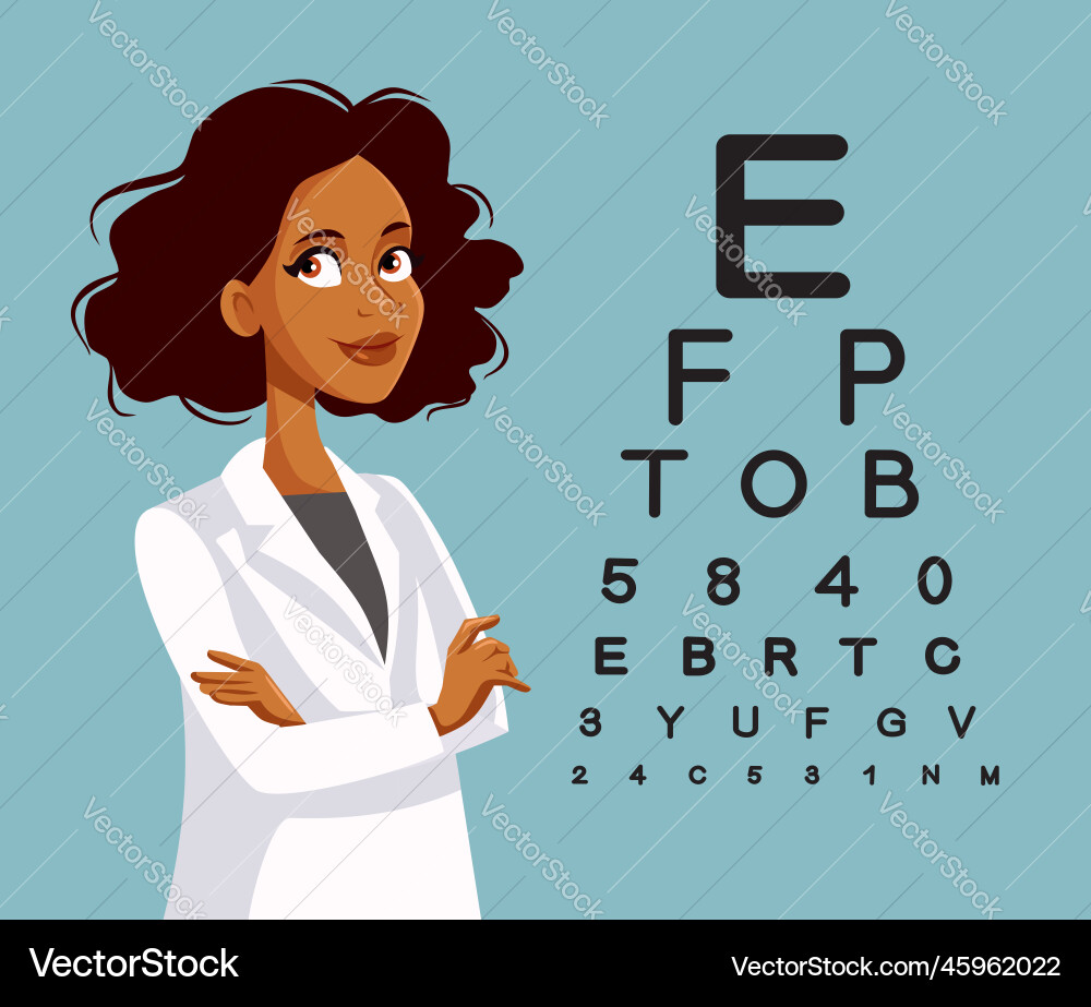 Optician standing next to a snellen chart Vector Image