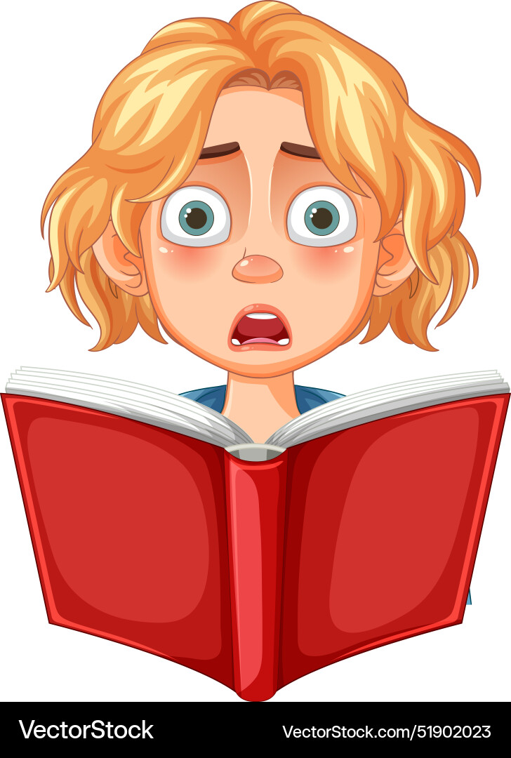 Blonde person shocked while reading book Vector Image