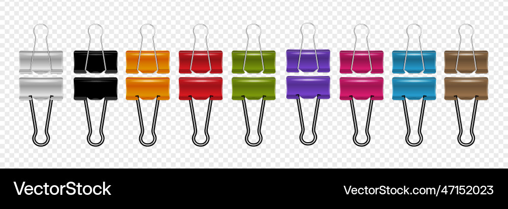Paper binder clip transparent set Royalty Free Vector Image