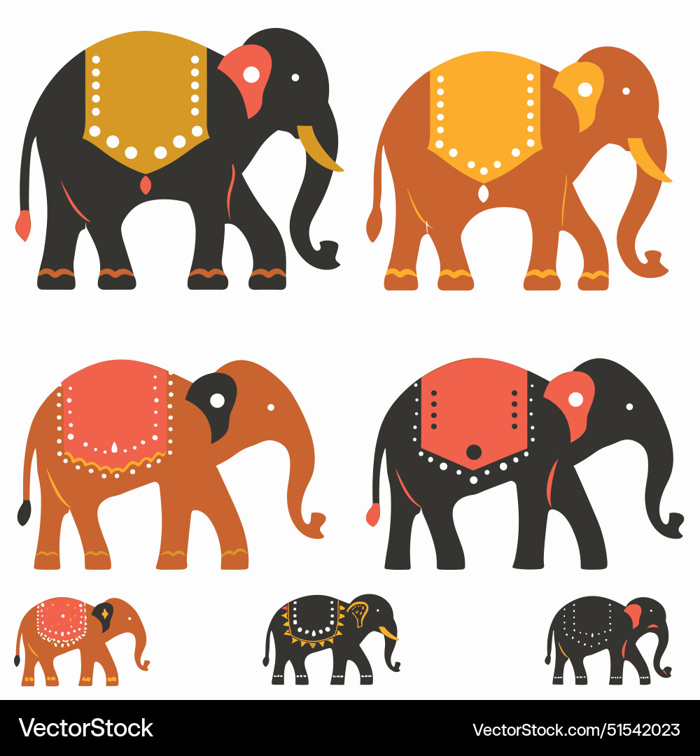 Set stylized elephants decorated patterns Vector Image