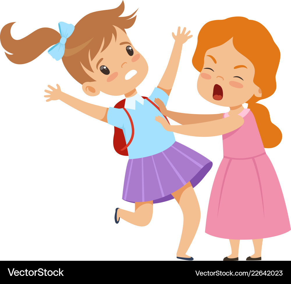 Two girls fighting bad behavior conflict between Vector Image