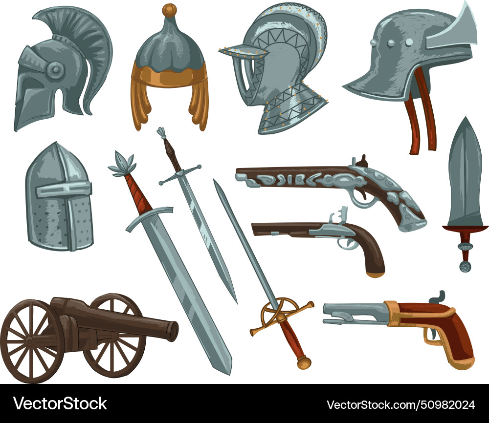 Ancient swords weaponry and armor for knights Vector Image