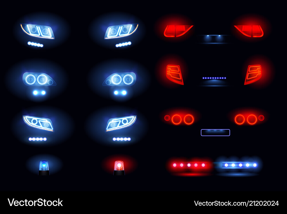 Automotive LED Headlights Set Royalty Free Vector Image