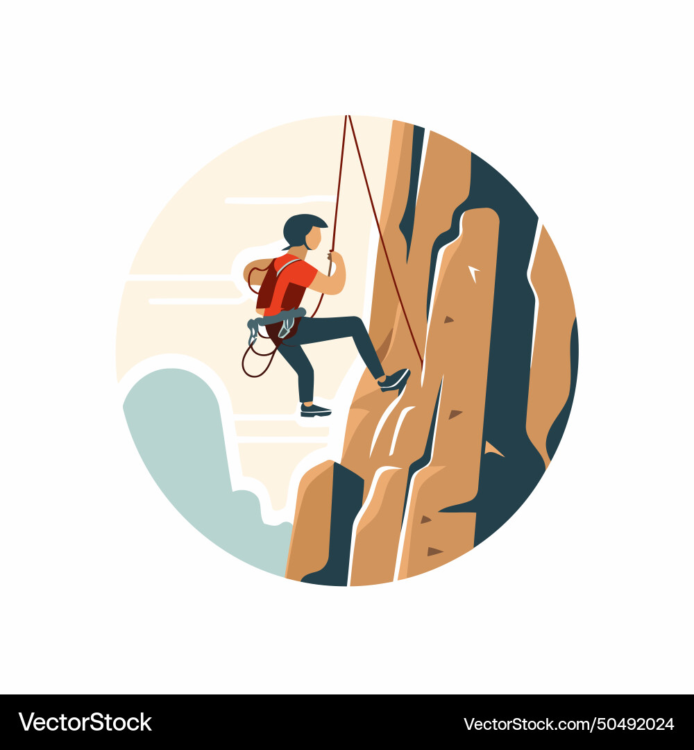 Climber man climbs the rock flat style Royalty Free Vector