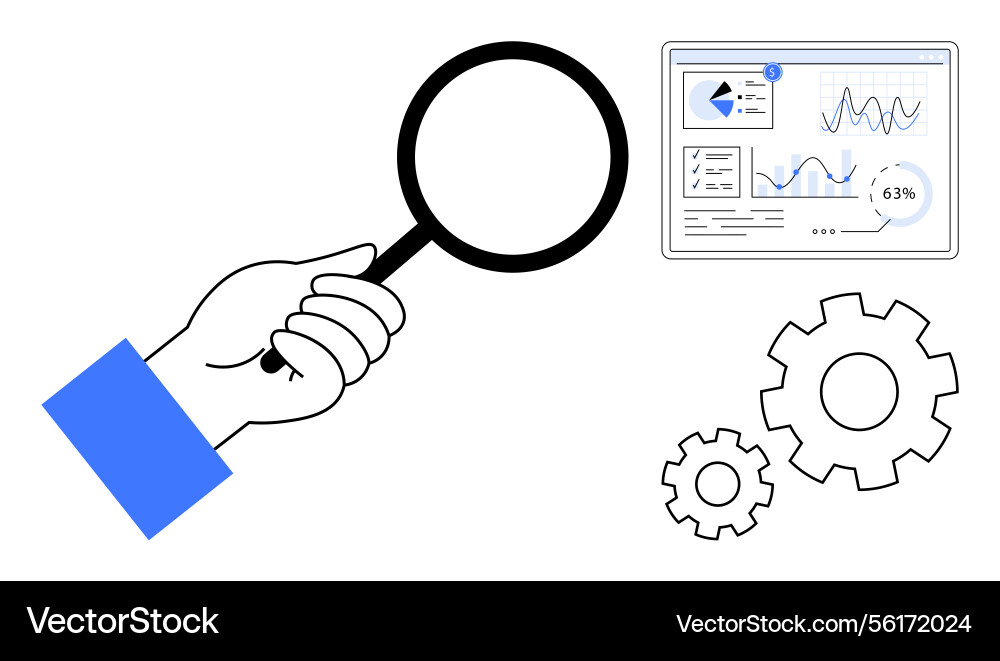 Hand holding magnifying glass analyzing data Vector Image