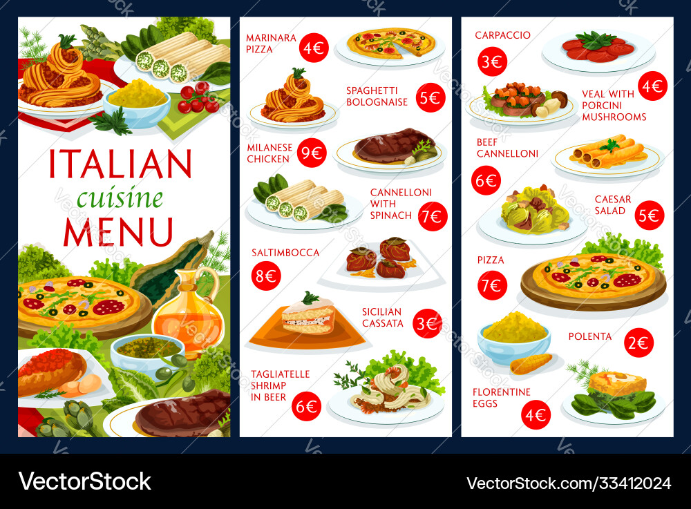 Italian cuisine restaurant menu template Vector Image