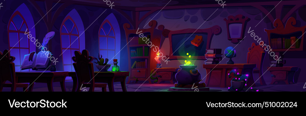 Night old magic school room cartoon wizard game Vector Image