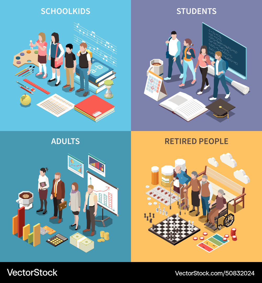 People generations 2x2 design concept Royalty Free Vector