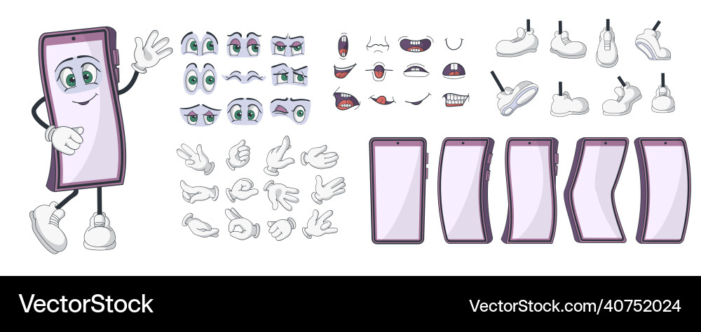 Smartphone characters kit cartoon phone animation Vector Image
