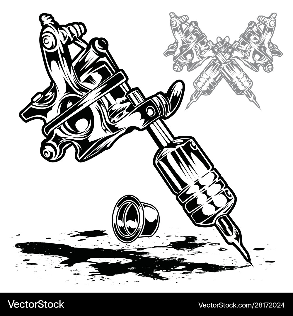 Tattoo Ink Cup - Black & White Royalty Free Vector Image