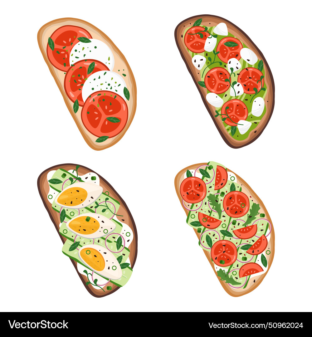 Toasts set with different ingredients tasty snack Vector Image