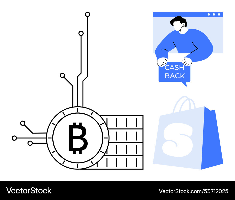 Bitcoin cashback offer with shopping bag Vector Image