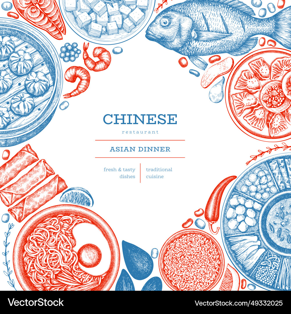 Chinese cuisine design template hand drawn asian Vector Image