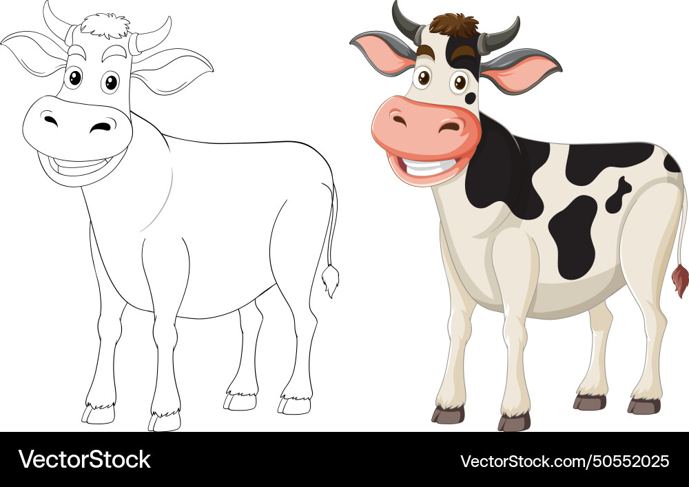 Colorful and outlined cow drawings side Royalty Free Vector