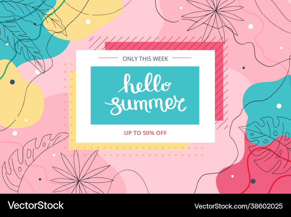 Hello summer banner with tropical leaves Vector Image
