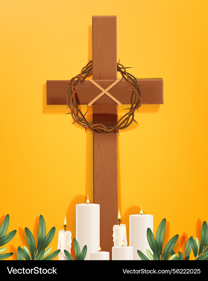 Holy week cross with candles Royalty Free Vector Image