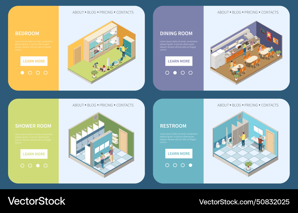 Hostel isometric landing pages Royalty Free Vector Image