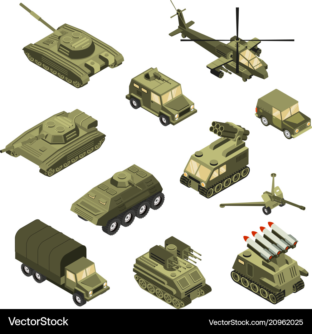 Military vehicles isometric set Royalty Free Vector Image