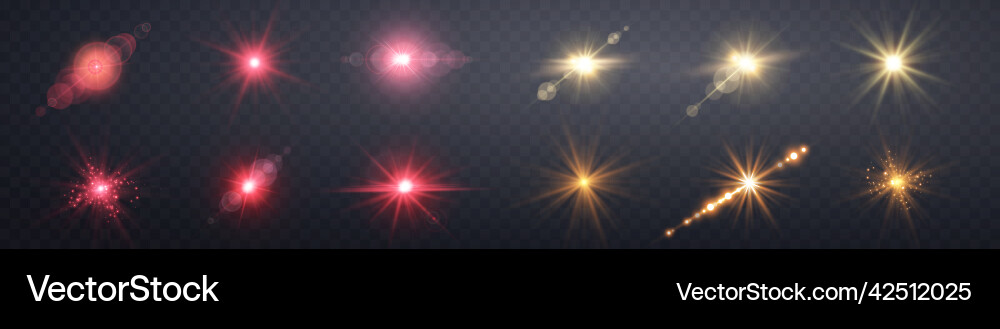 Red and gold lens flares set isolated Royalty Free Vector