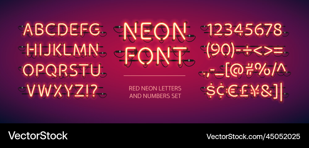 Red glowing neon font Royalty Free Vector Image