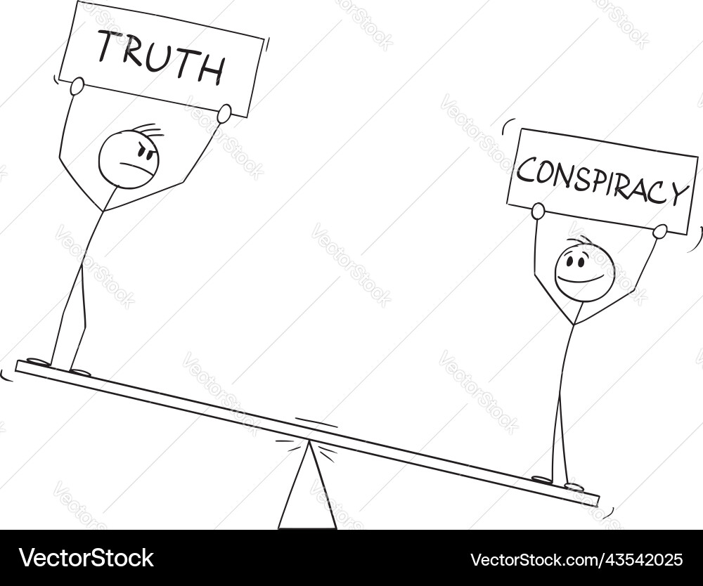 Two persons on balance scales holding conspiracy Vector Image
