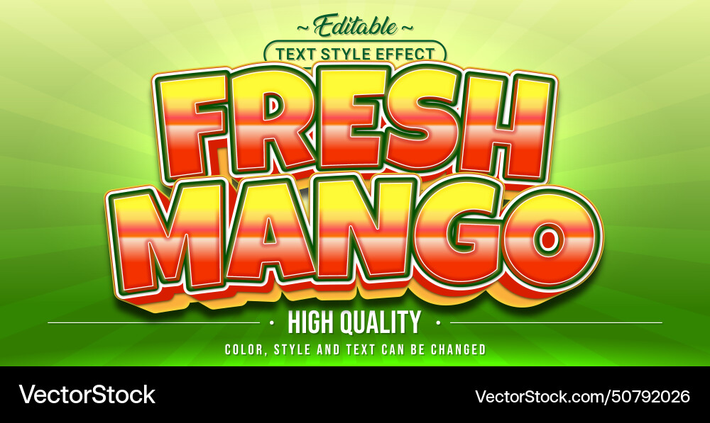 Editable text style effect - fresh mango Vector Image