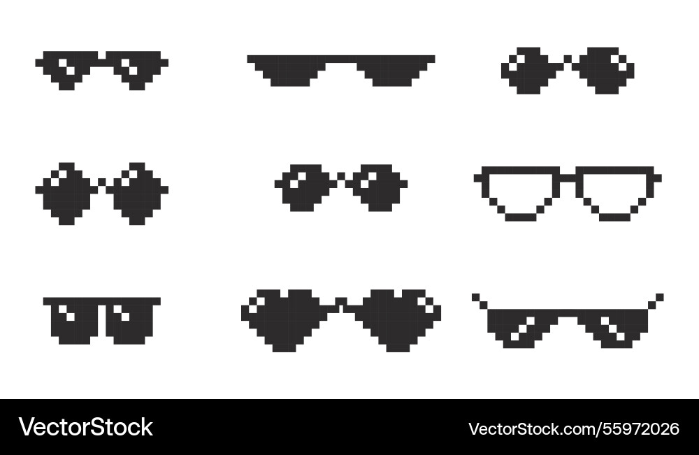 Pixel Gläser 8 bit y2k Sonnenbrille Meme Ikone Vektorbild