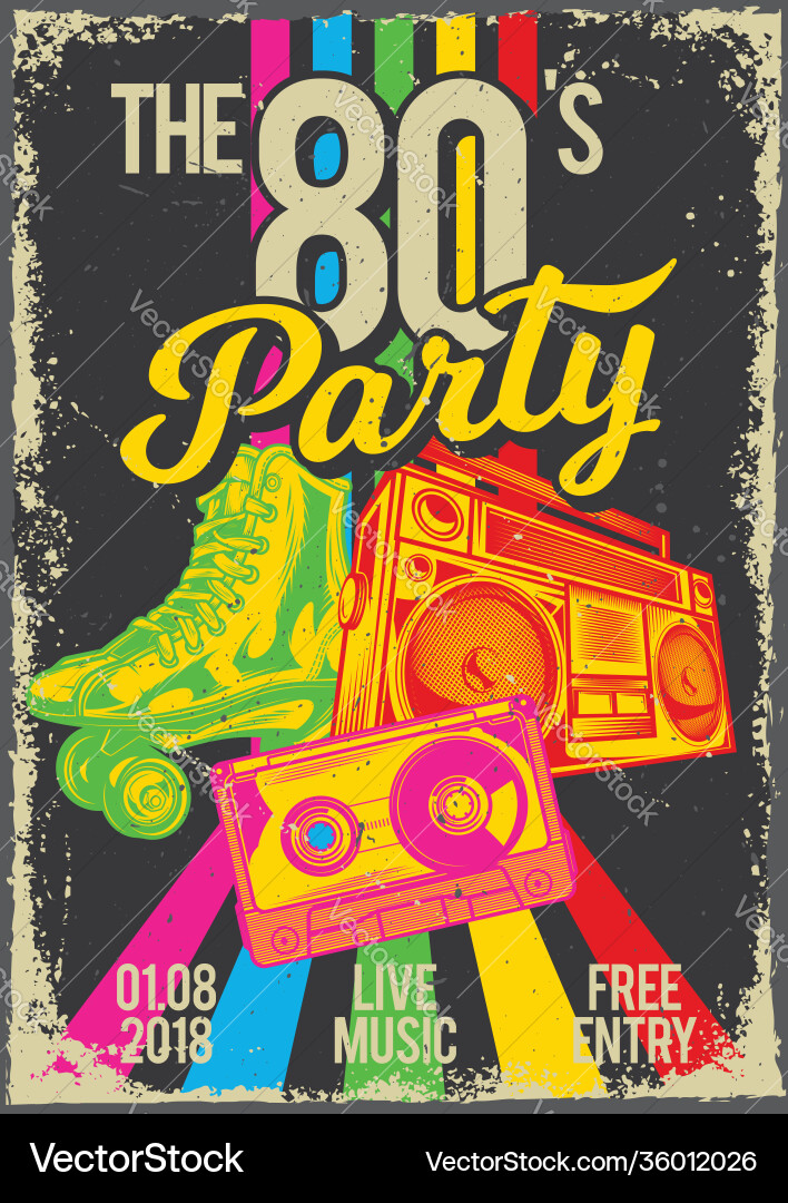 Poster design with roller-skaters cassette Vector Image