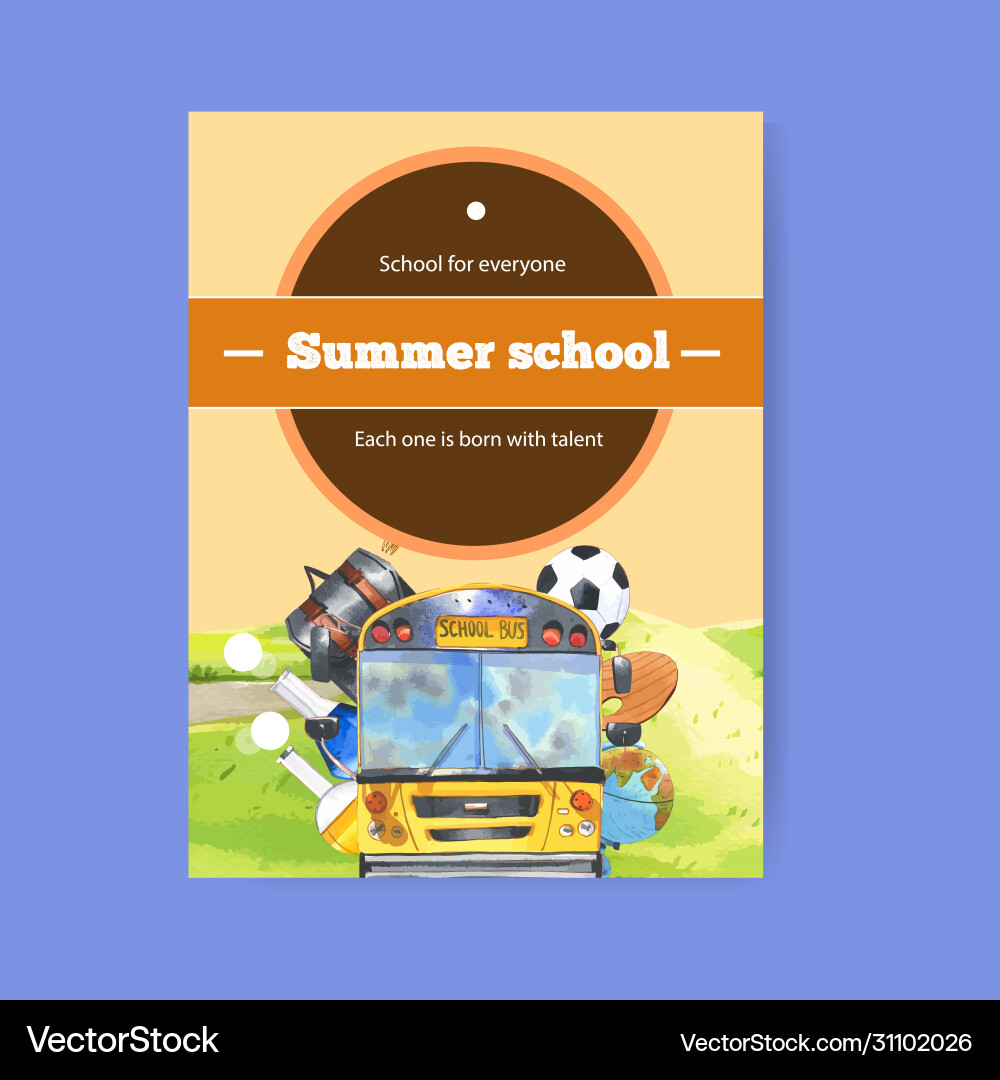 School poster design with bus ball bag Royalty Free Vector