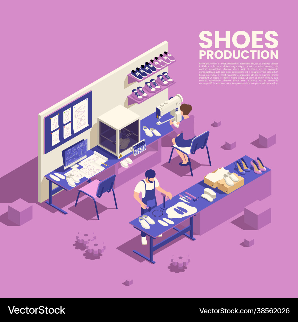 Shoes production poster Royalty Free Vector Image