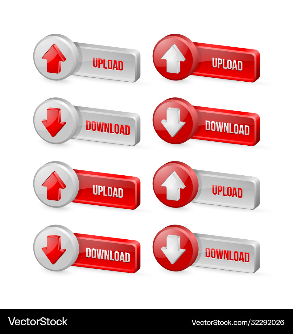 Three dimensional download and upload buttons Vector Image