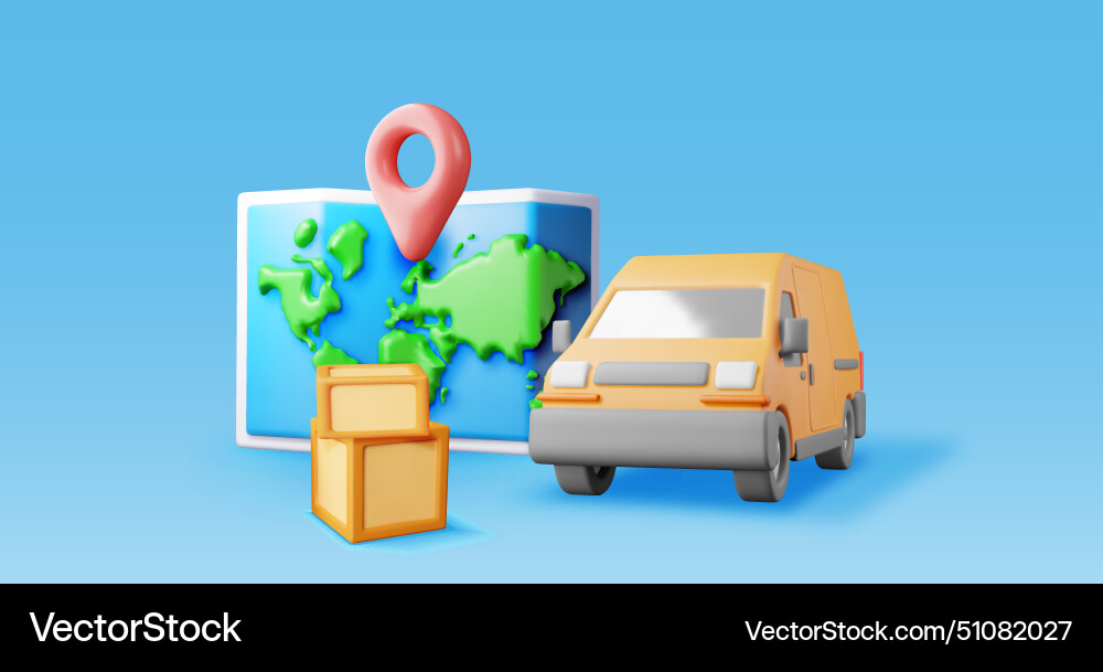 3d delivery van and cardboard boxes map Royalty Free Vector