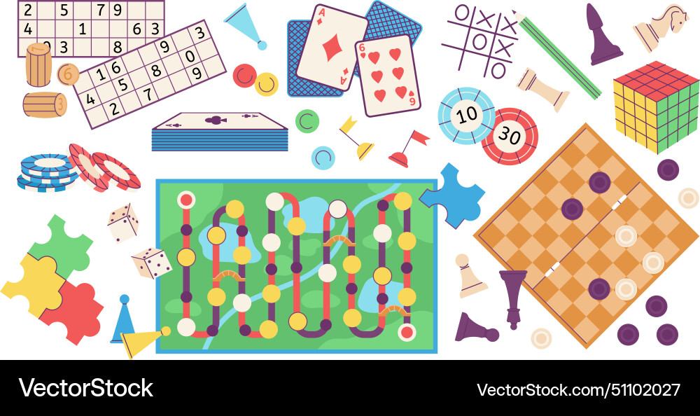 Board games cartoon set chess and puzzle game Vector Image