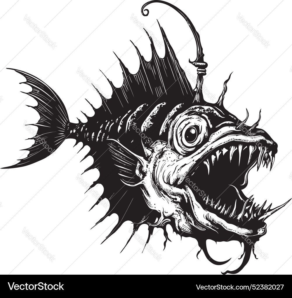 Diabolical depths evil angler fish logo Royalty Free Vector