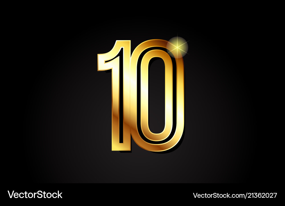 Gold number 10 ten logo icon design Royalty Free Vector