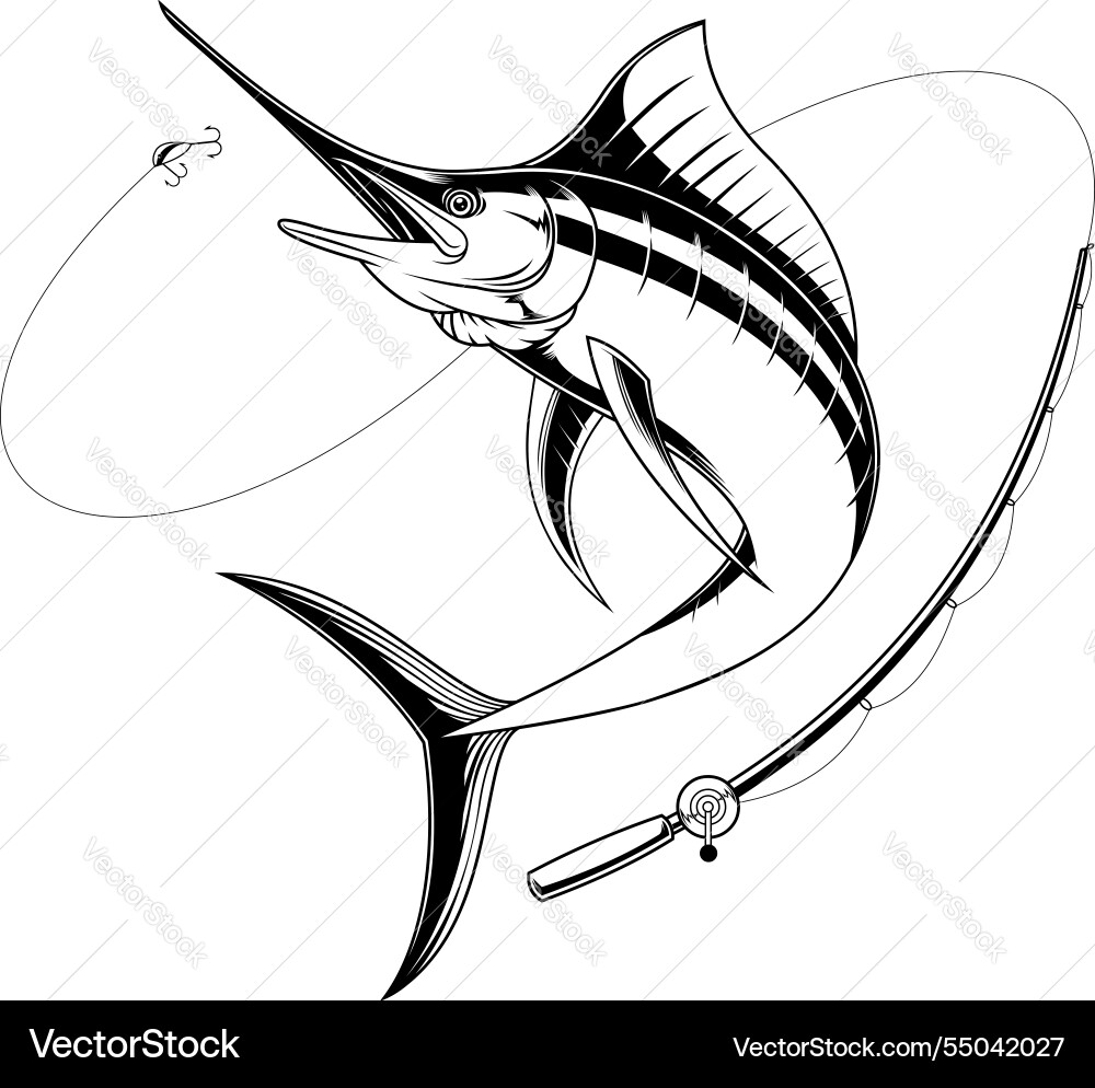 Outlined blue marlin fish fishing Royalty Free Vector Image