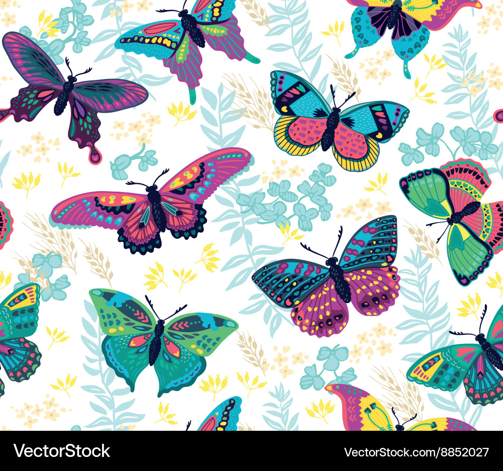Seamless pattern with flying colorful butterflies Vector Image