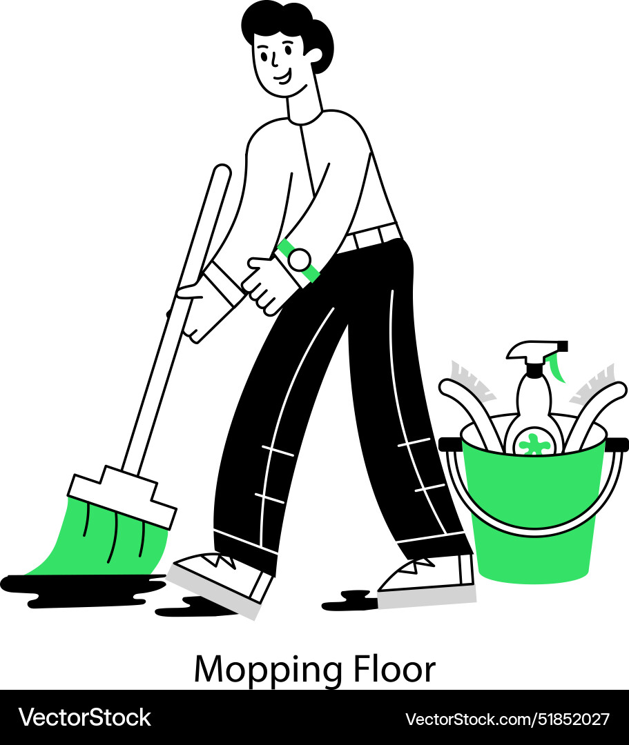 Webtrendy outline mini of mopping flo Royalty Free Vector