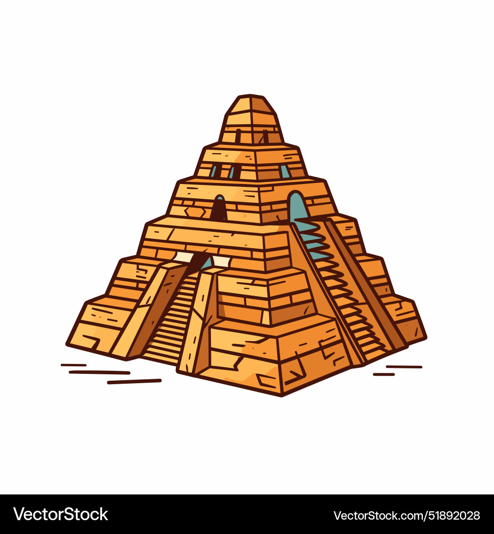Ancient pyramid cartoon with steps and entrances Vector Image