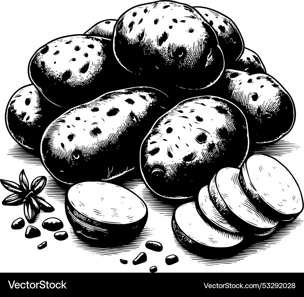 Black and white of potatoes Royalty Free Vector Image