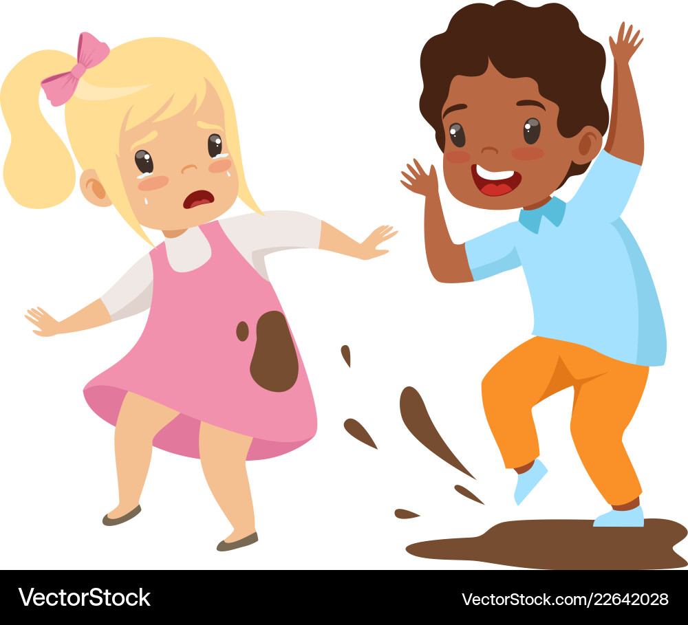 Boy Mocking Girl with Dirt Royalty Free Vector Image