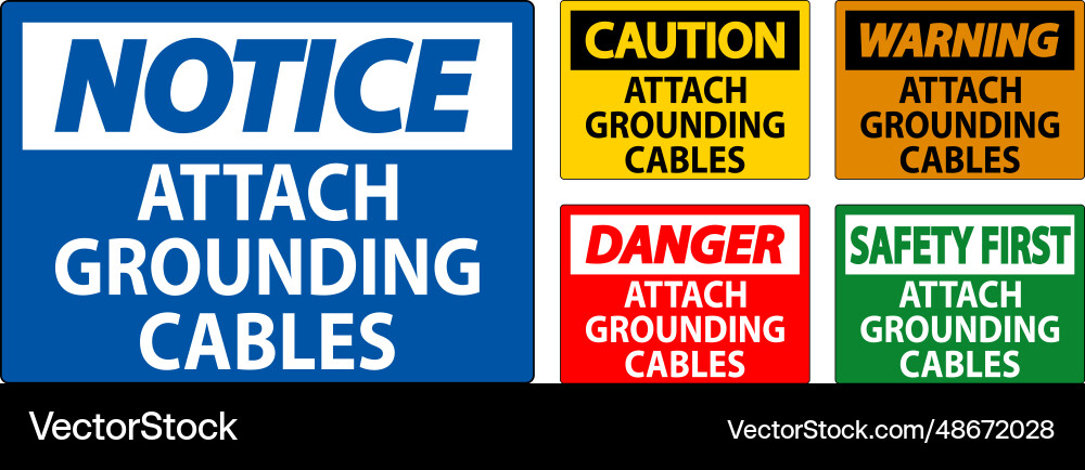 Caution sign attach grounding cables Royalty Free Vector
