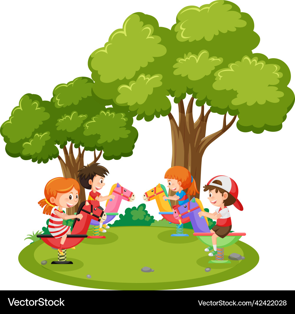 Children riding on spring rocking horse Royalty Free Vector