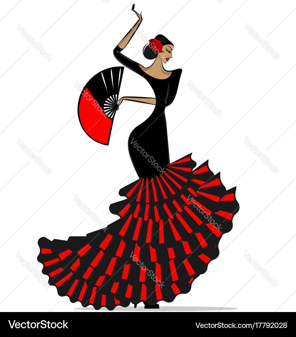 Flamenco Dancer in Red and Black – Royalty-Free Vector | VectorStock