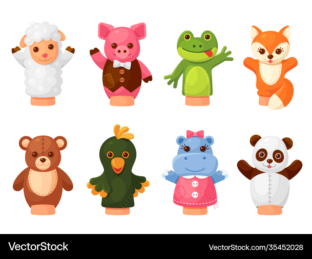 Hands puppets set animal friends for play puppet Vector Image
